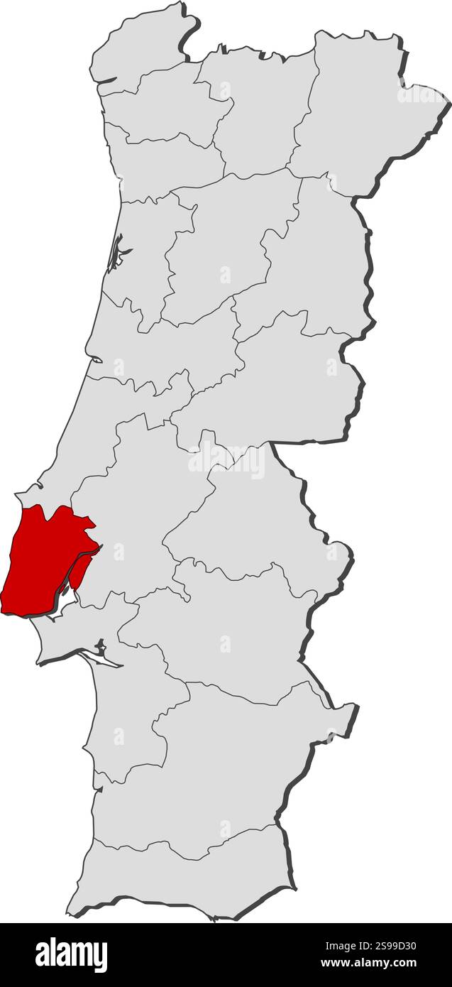 Map of Portugal with the provinces, Lisbon is highlighted Stock Vector ...