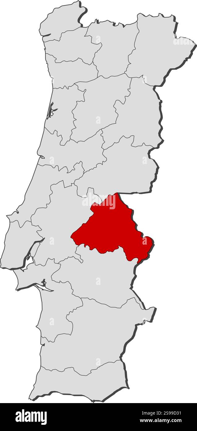 Map of Portugal with the provinces, Portalegre is highlighted Stock ...