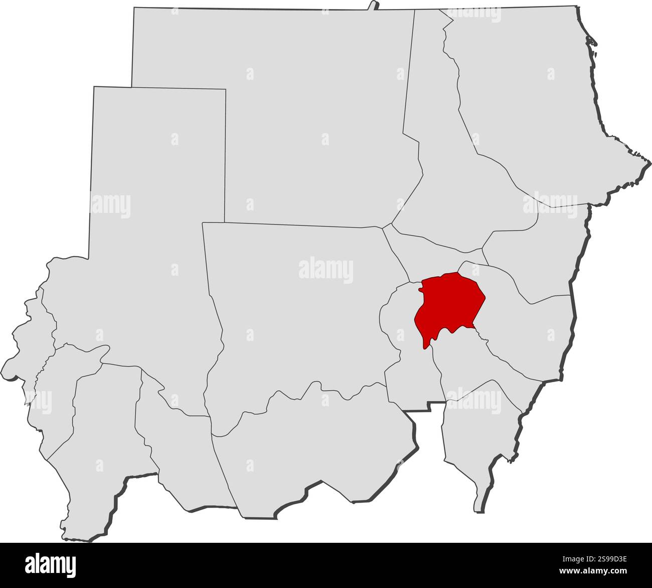 Map of Sudan with the provinces, Al Jazirah is highlighted Stock Vector ...