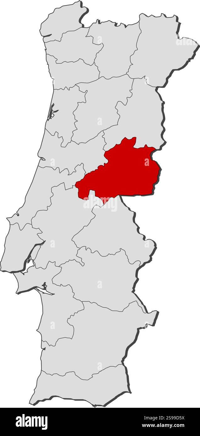 Map of Portugal with the provinces, Castelo Branco is highlighted Stock ...