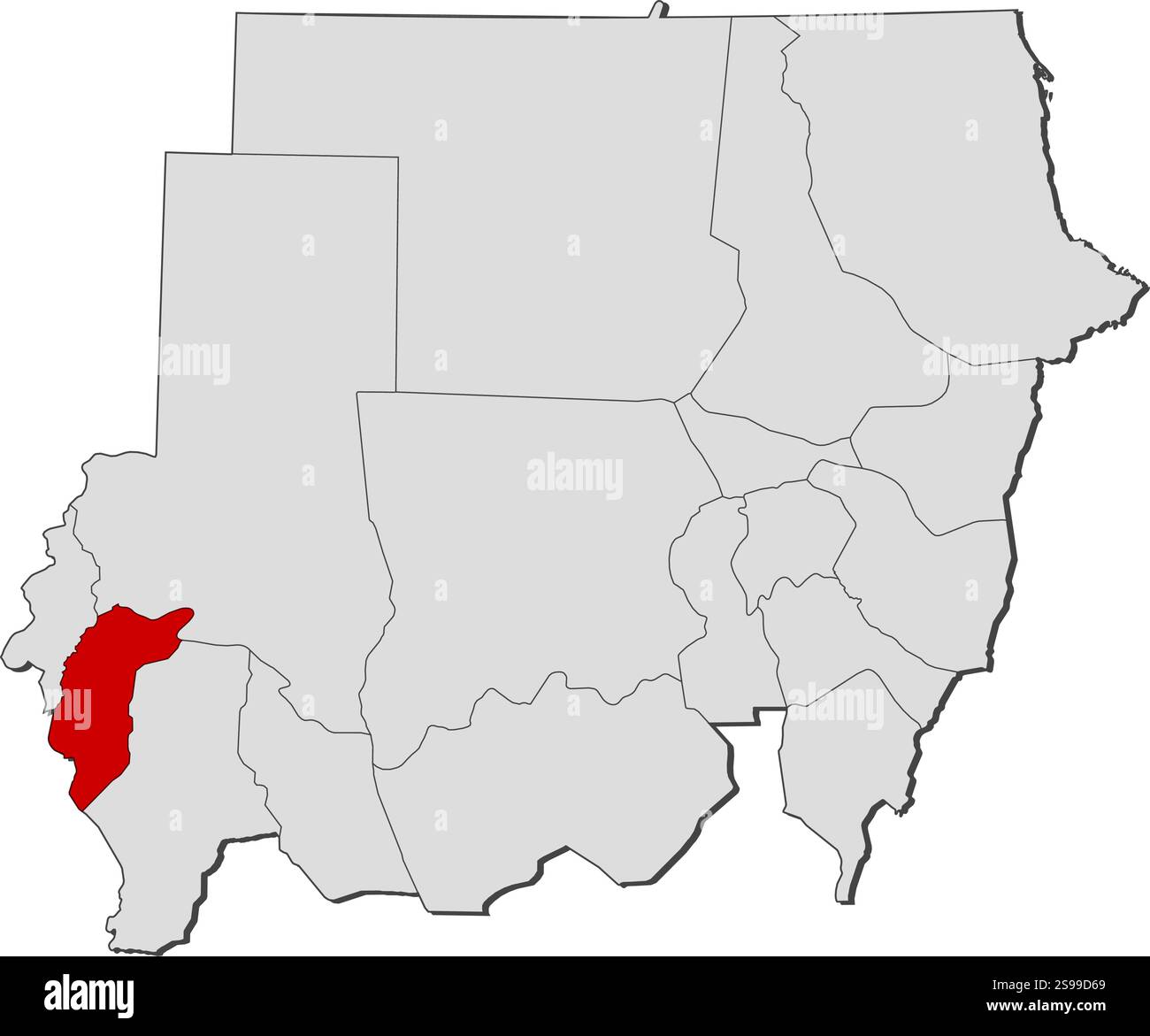Map of Sudan with the provinces, Central Darfur is highlighted Stock ...
