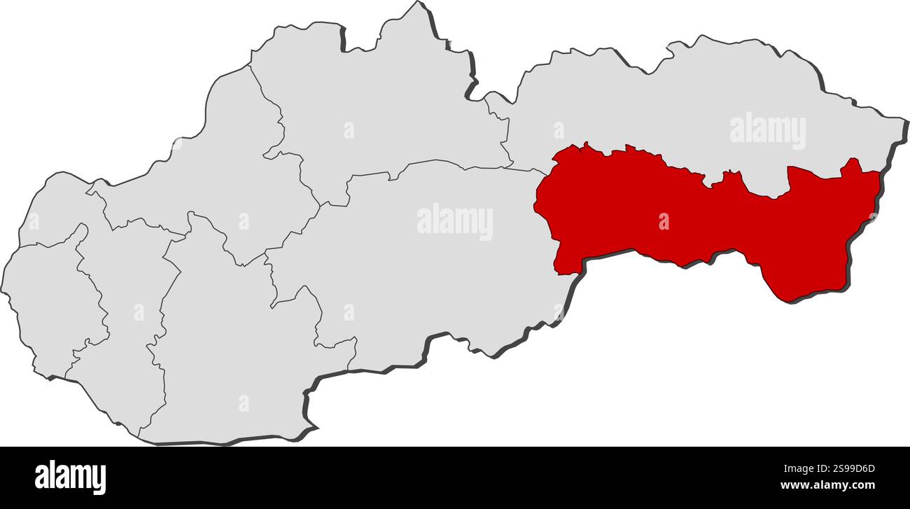Map of Slovakia with the provinces, Kosice is highlighted Stock Vector ...