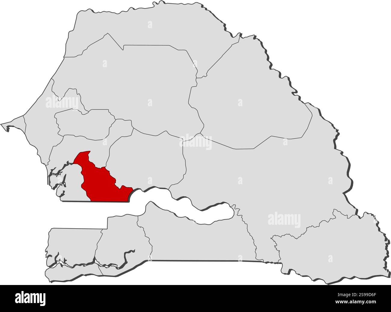 Map of Senegal with the provinces, Kaolack is highlighted Stock Vector ...