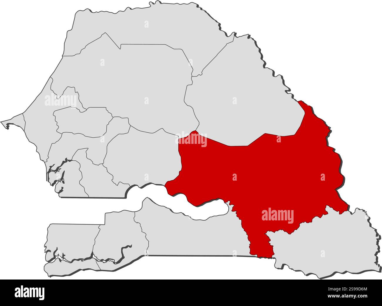 Map of Senegal with the provinces, Tambacounda is highlighted Stock ...