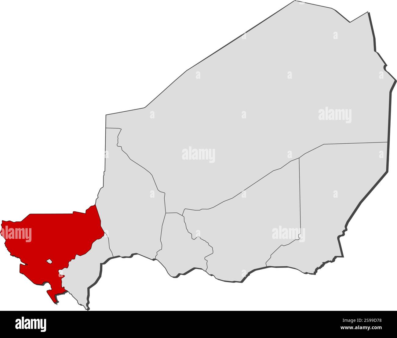Map of Niger with the provinces, Tillaberi is highlighted Stock Vector ...