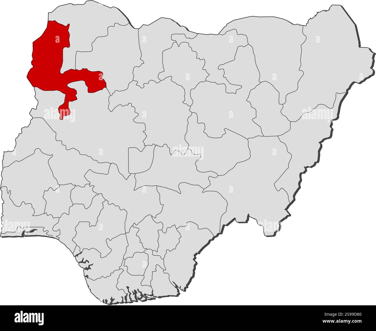 Map of Nigeria with the provinces, Kebbi is highlighted Stock Vector ...