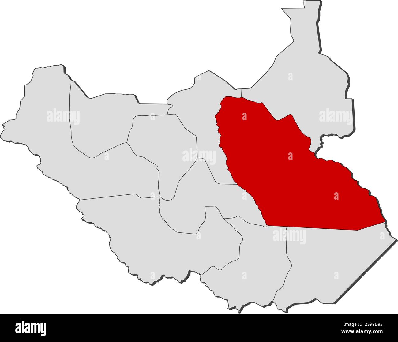 Map of South Sudan with the provinces, Jonglei is highlighted Stock ...