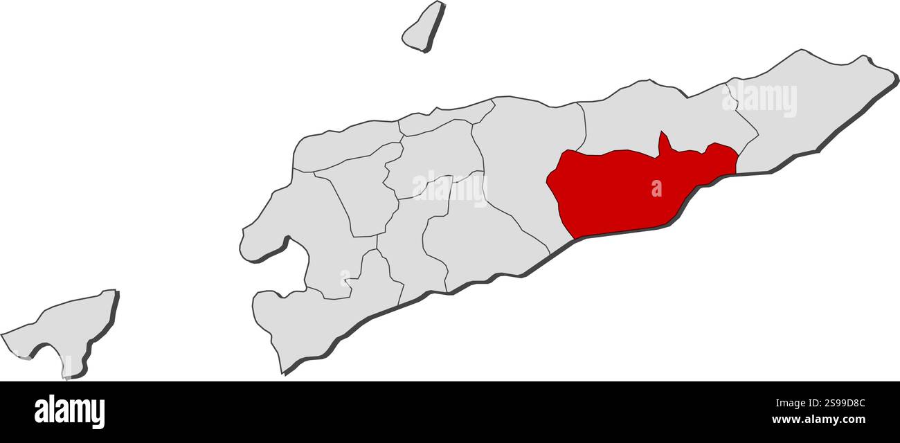 Map of East Timor with the provinces, Viqueque is highlighted Stock ...