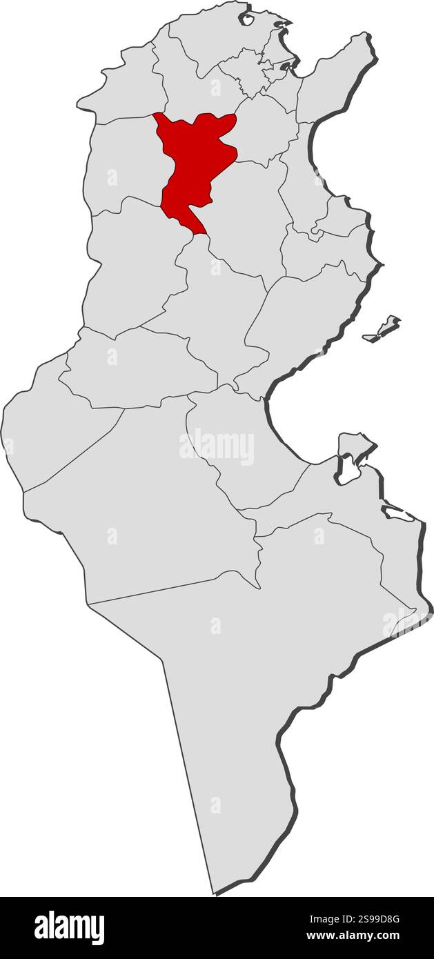 Map of Tunisia with the provinces, Siliana is highlighted Stock Vector ...