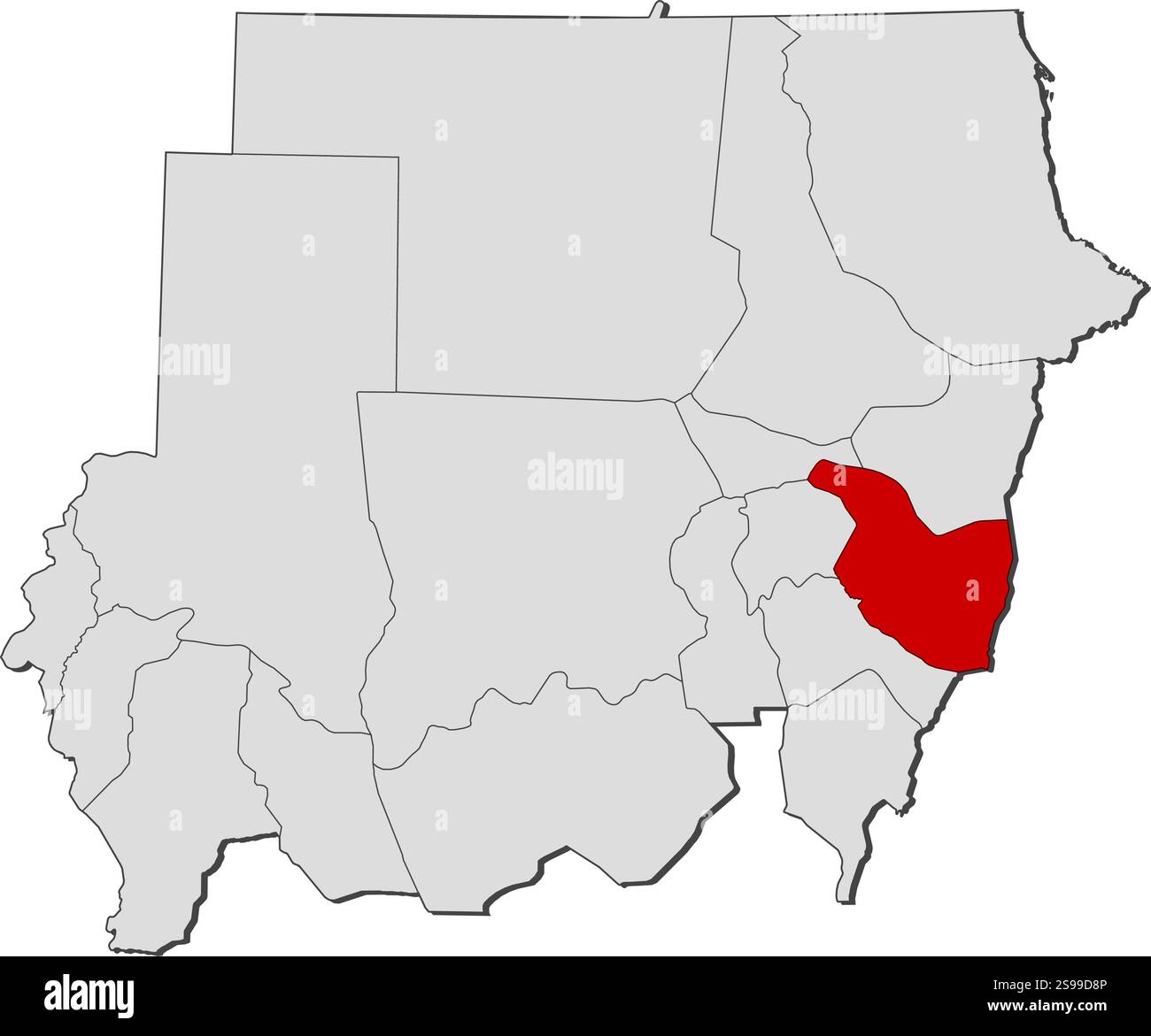 Map of Sudan with the provinces, Al Qadarif is highlighted Stock Vector ...