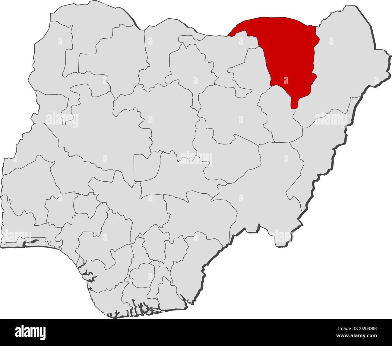 Map of Nigeria with the provinces, Yobe is highlighted Stock Vector ...