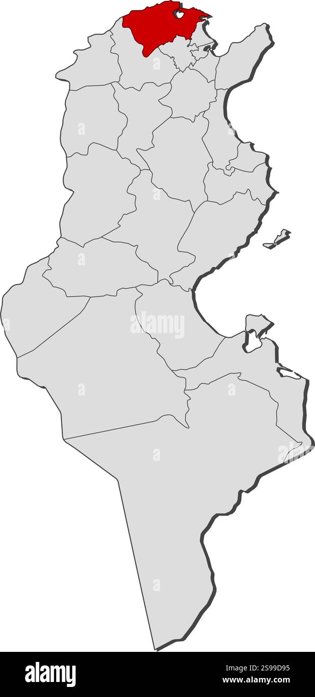 Map of Tunisia with the provinces, Bizerte is highlighted Stock Vector ...