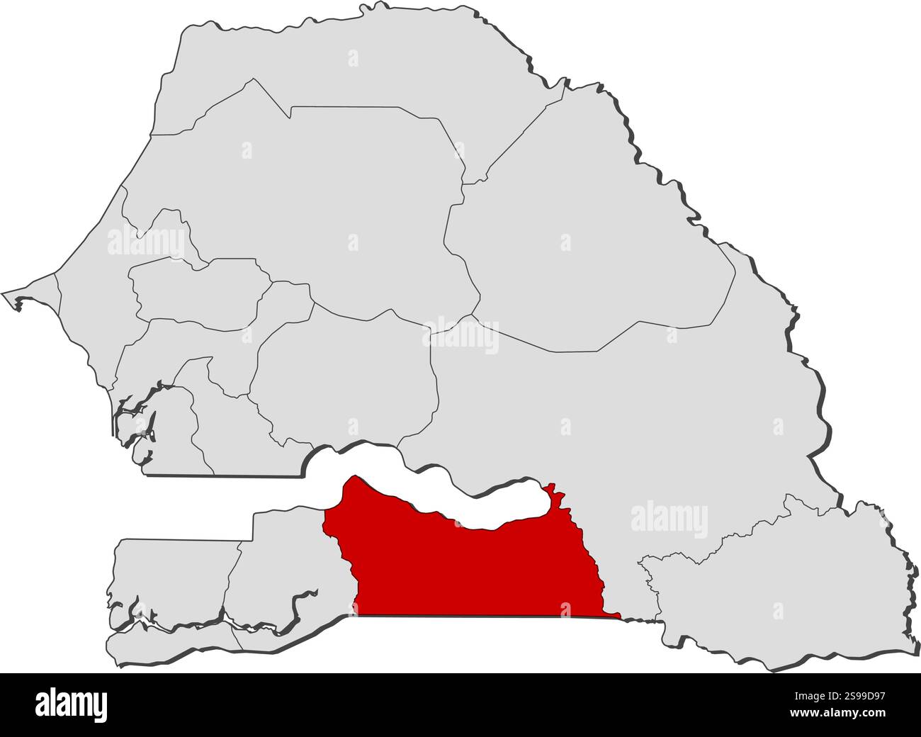 Map of Senegal with the provinces, Kolda is highlighted Stock Vector ...