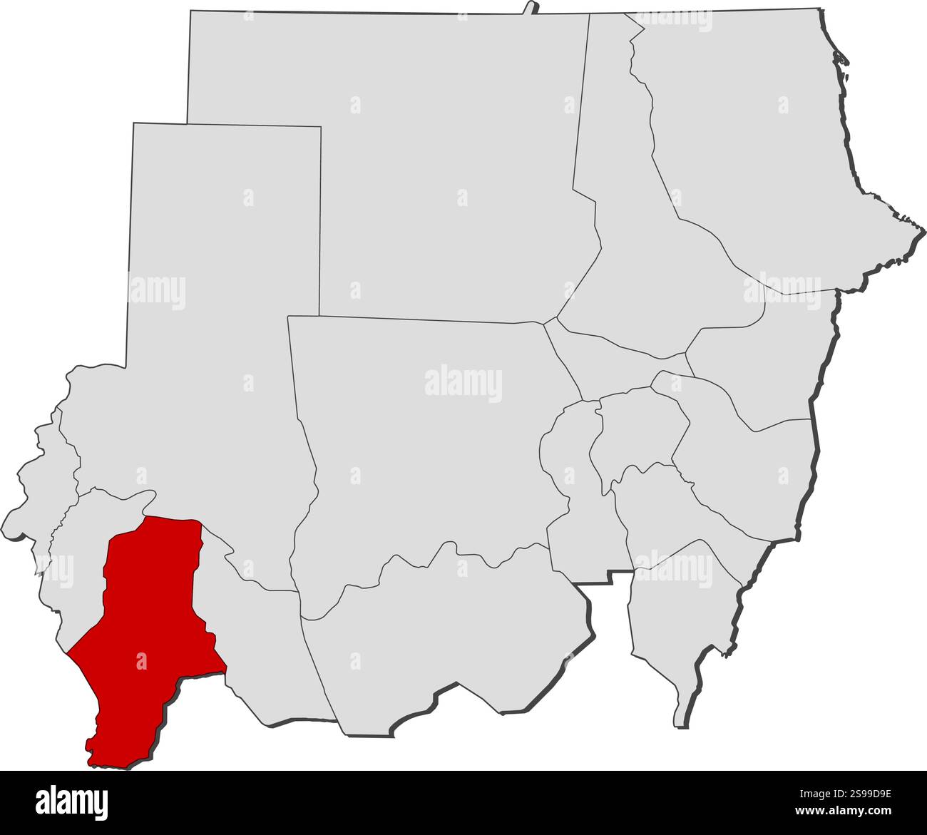 Map of Sudan with the provinces, South Darfur is highlighted Stock ...