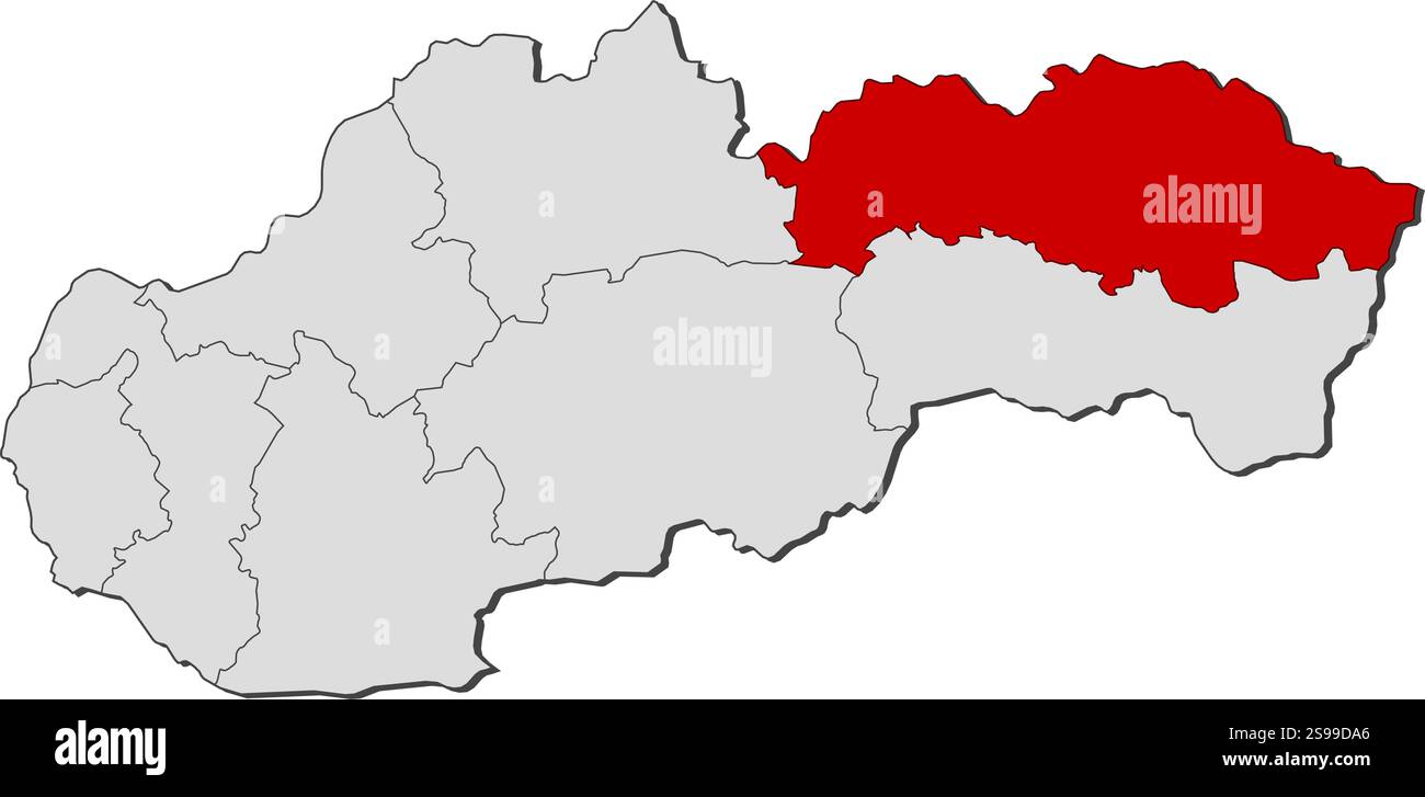 Map of Slovakia with the provinces, Presov is highlighted Stock Vector ...