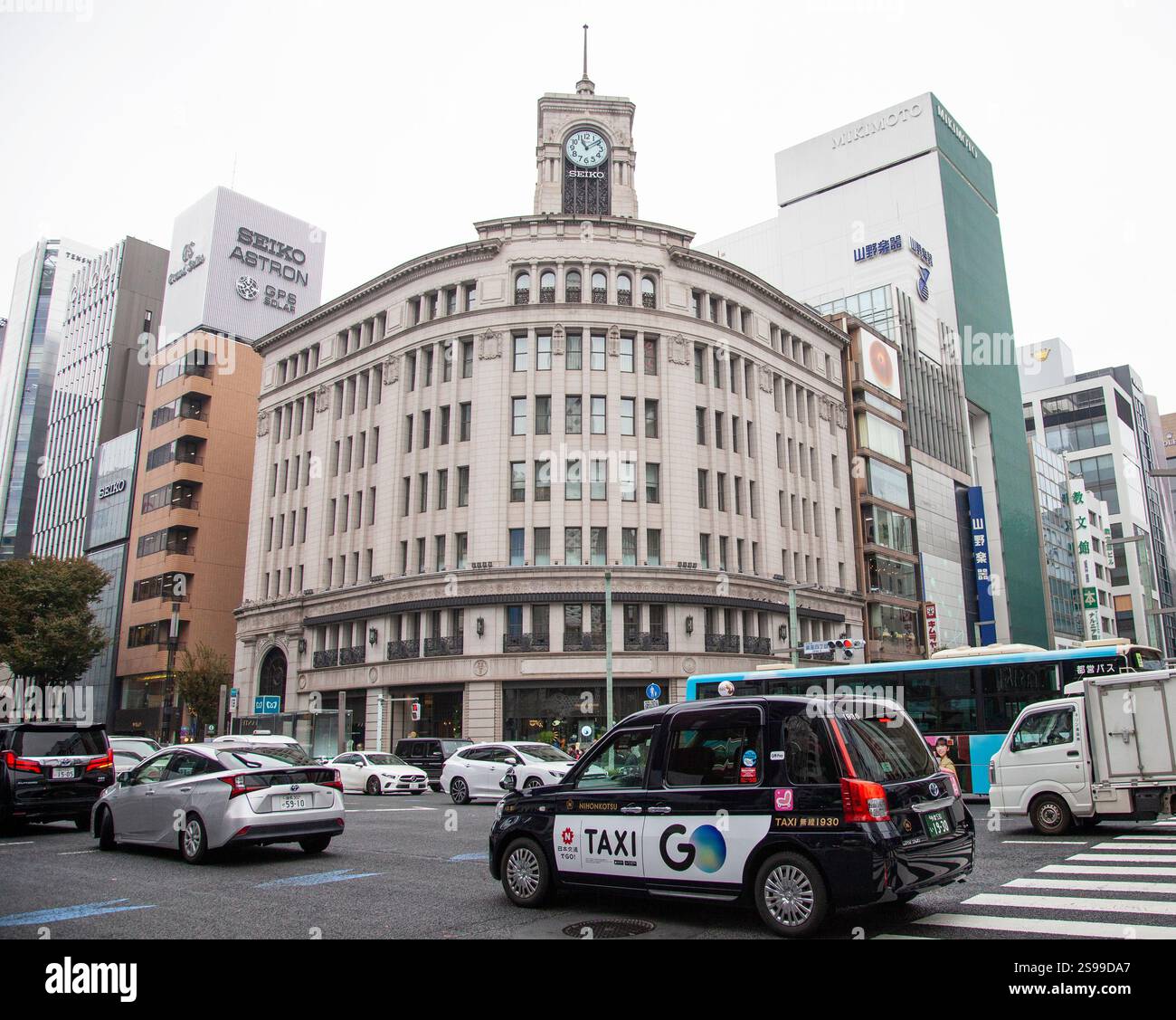 The Wako building in Ginza, Tokyo, Japan. The junction in front of the ...