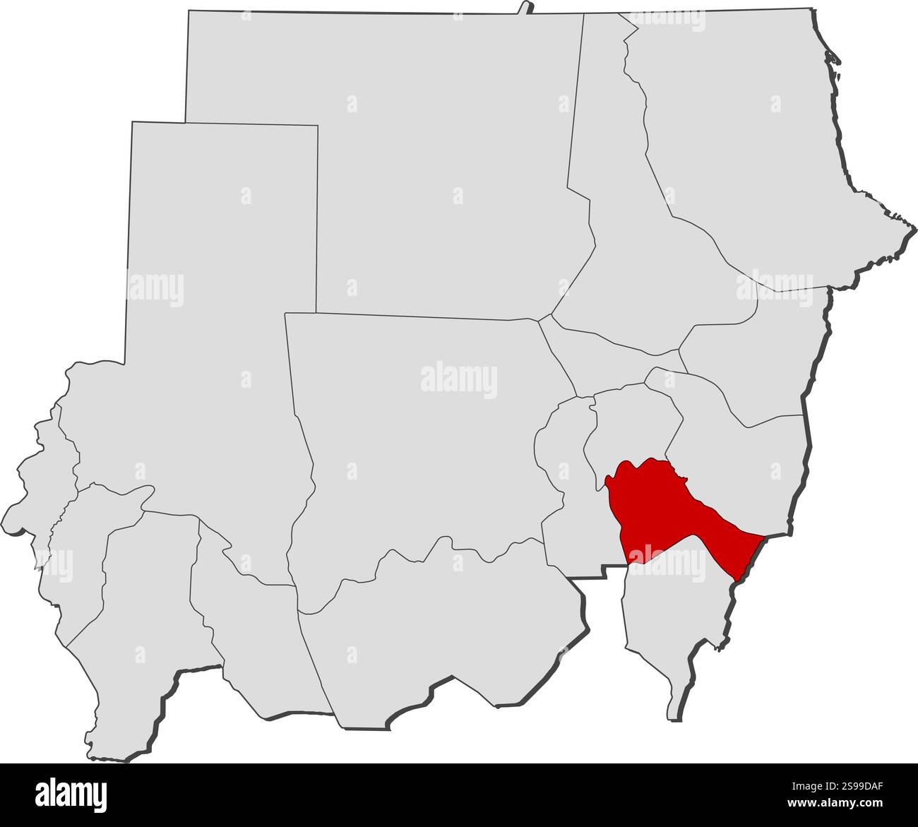 Map of Sudan with the provinces, Sennar is highlighted Stock Vector ...