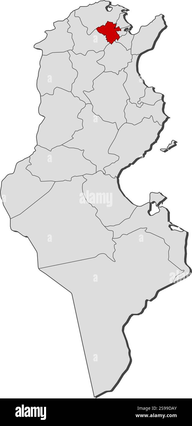 Map of Tunisia with the provinces, Manouba is highlighted Stock Vector ...