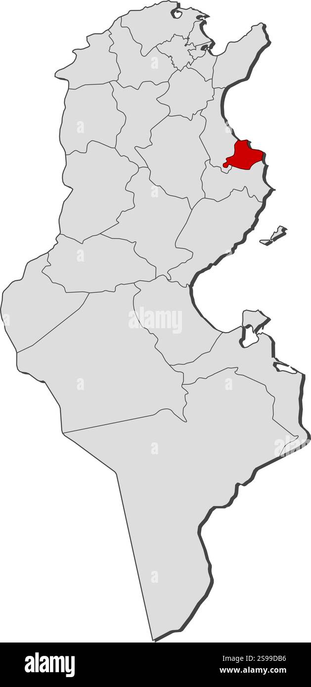 Map of Tunisia with the provinces, Monastir is highlighted Stock Vector ...