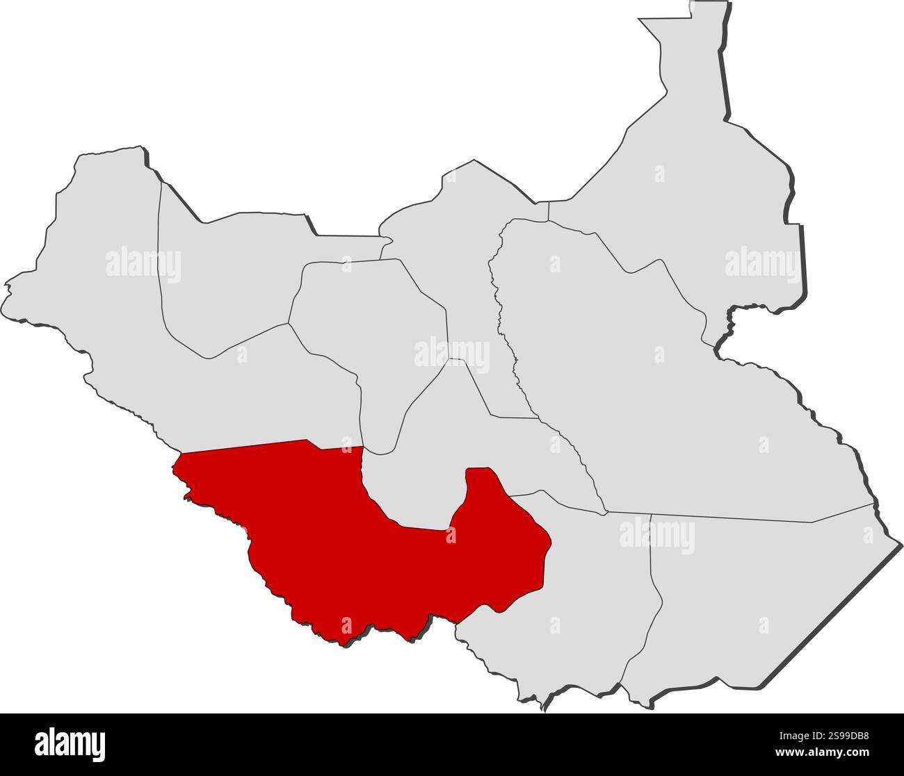 Map of South Sudan with the provinces, Western Equatoria is highlighted ...