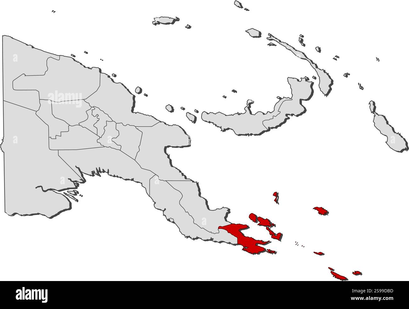 Map of Papua New Guinea with the provinces, Milne Bay is highlighted ...