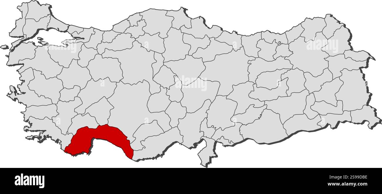 Map of Turkey with the provinces, Antalya is highlighted Stock Vector ...