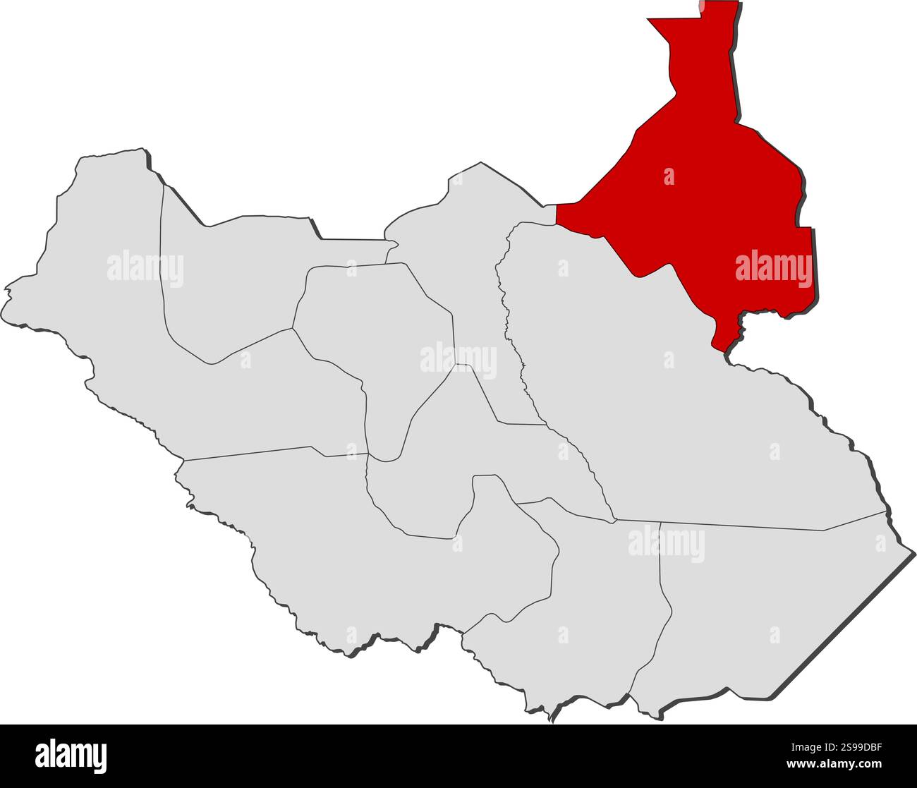 Map of South Sudan with the provinces, Upper Nile is highlighted Stock ...
