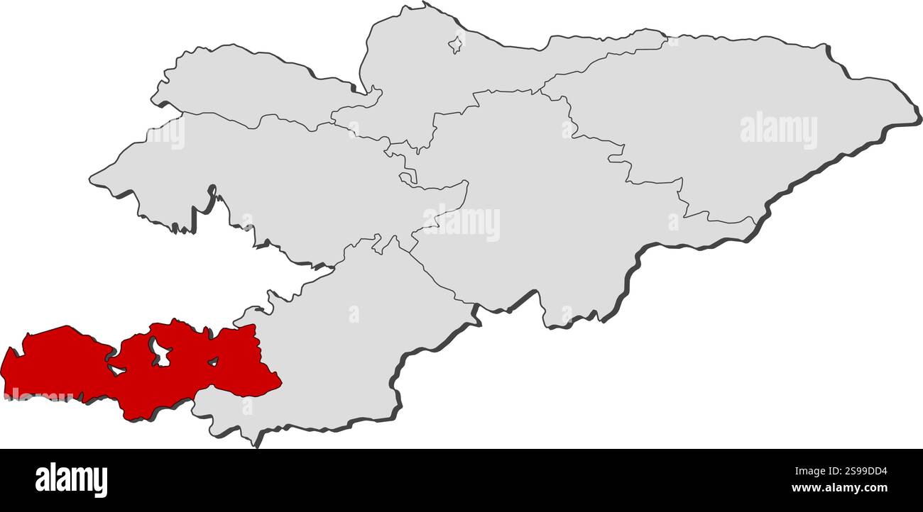 Map of Kyrgyzstan with the provinces, Batken is highlighted Stock ...