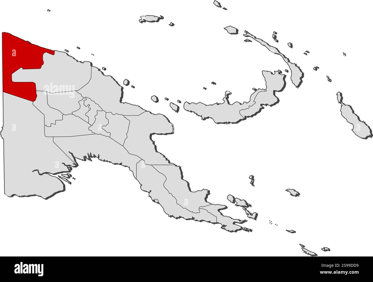 Map of Papua New Guinea with the provinces, Sandaun is highlighted ...