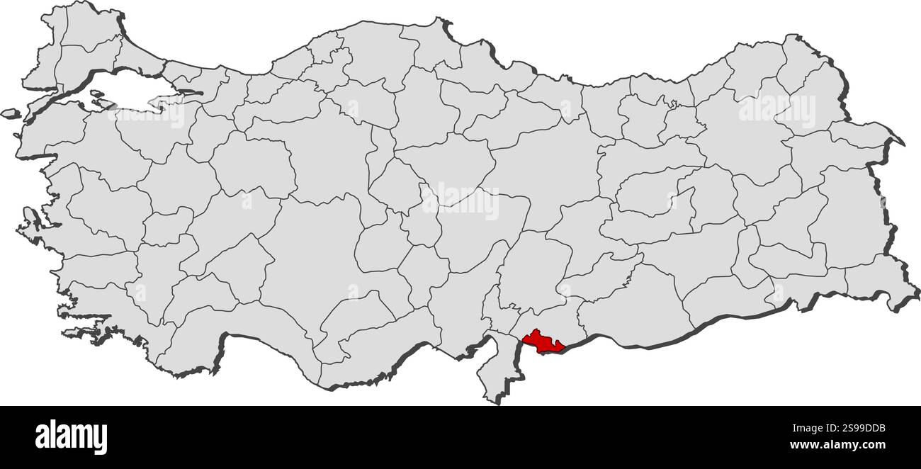 Map of Turkey with the provinces, Kilis is highlighted Stock Vector ...