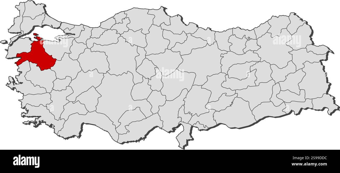 Map of Turkey with the provinces, Balikesir is highlighted Stock Vector ...