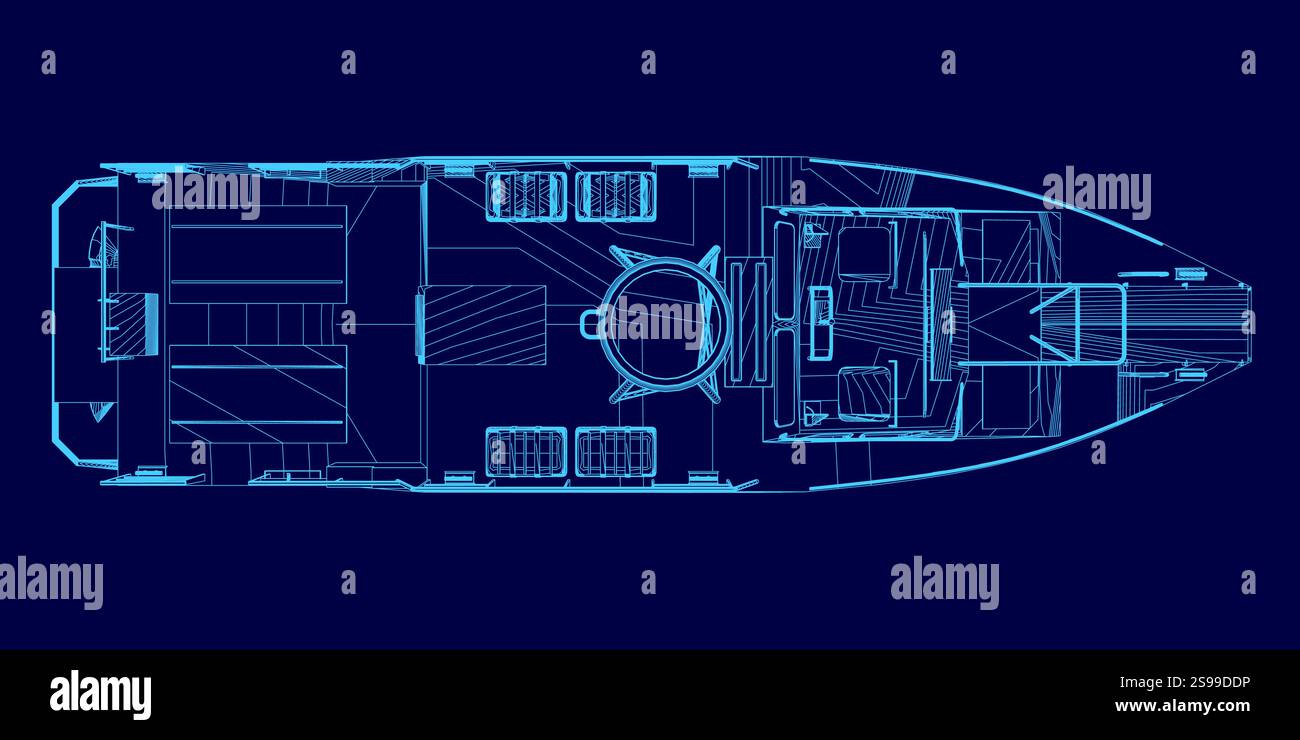 Blue boat is shown in a stylized way. The boat is a large, modern ...