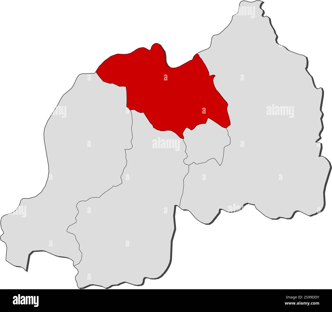 Map of Rwanda with the provinces, North is highlighted Stock Vector ...