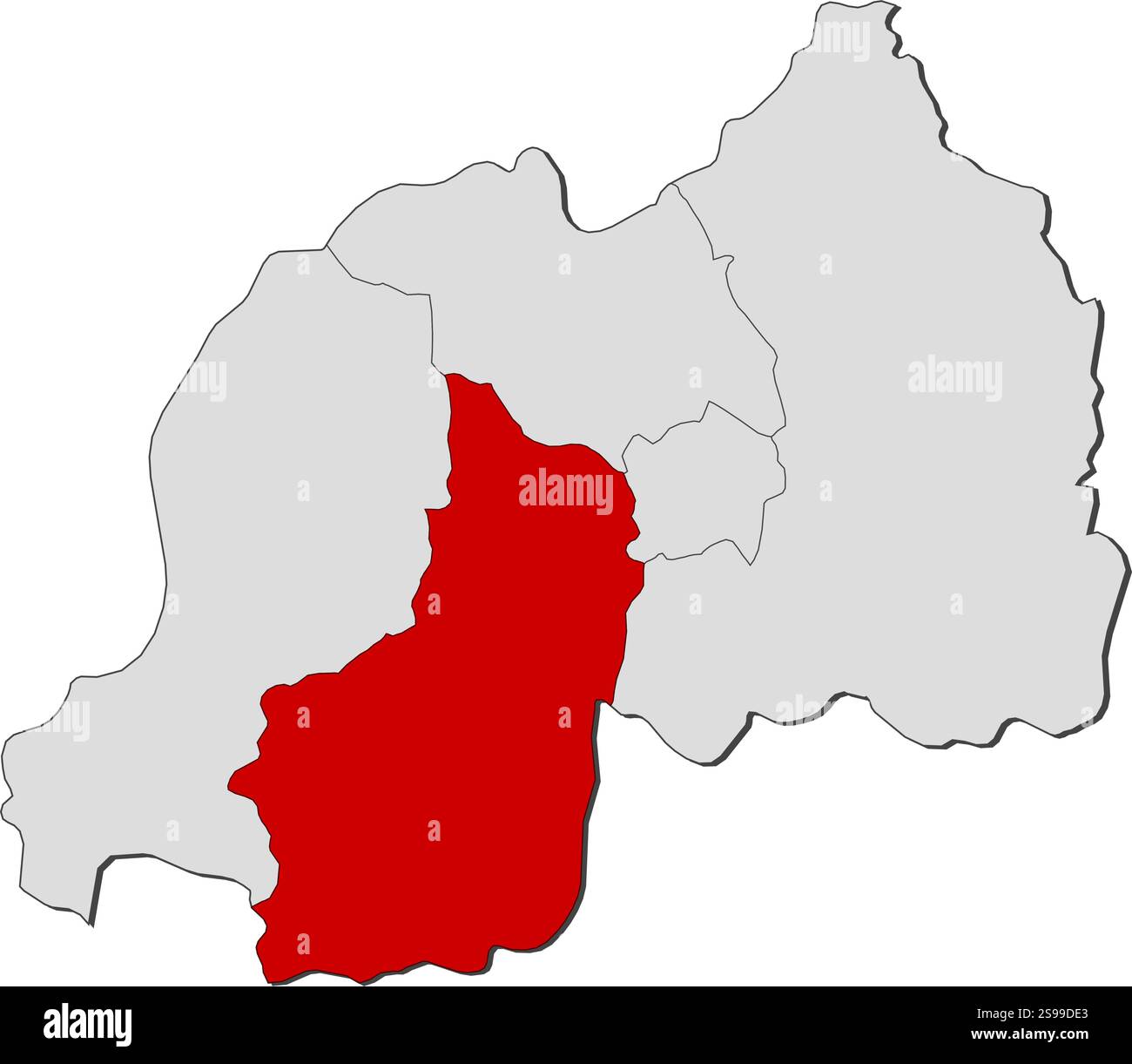 Map of Rwanda with the provinces, South is highlighted Stock Vector ...