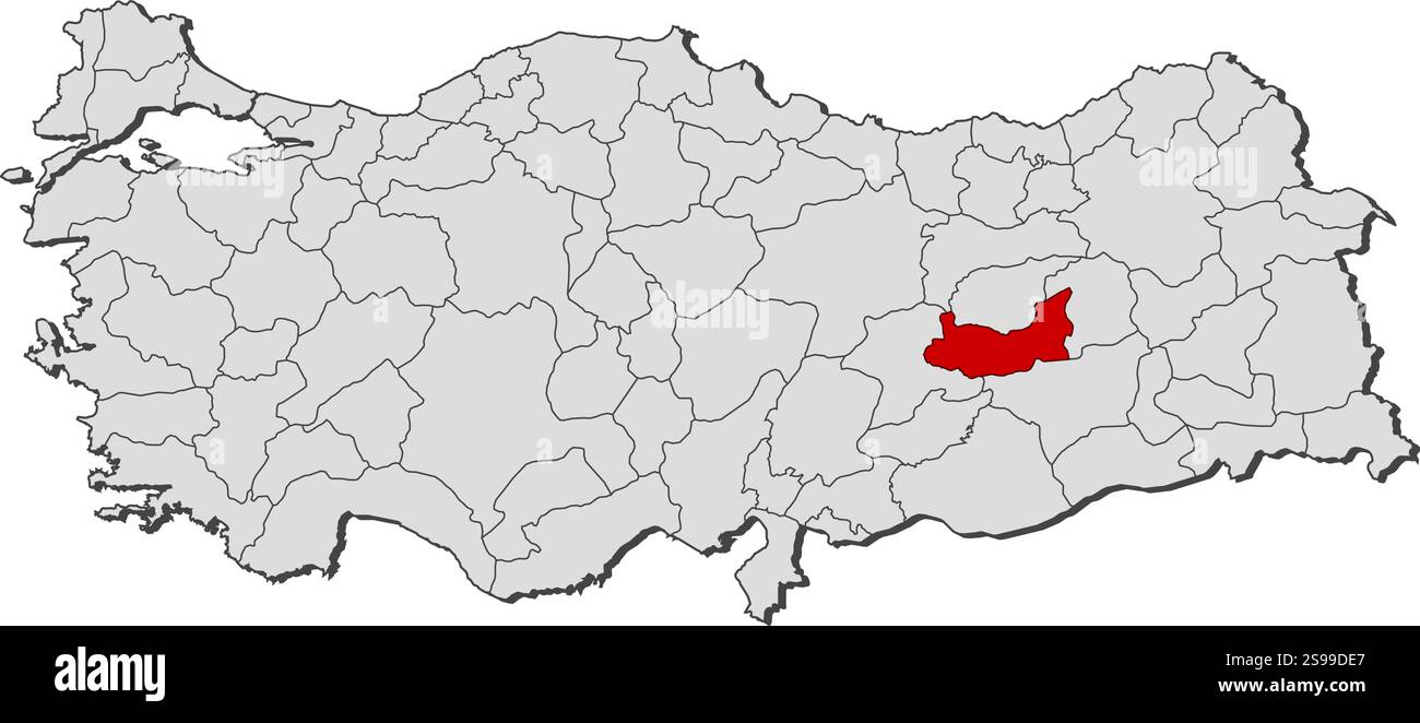 Map of Turkey with the provinces, Elazig is highlighted Stock Vector ...