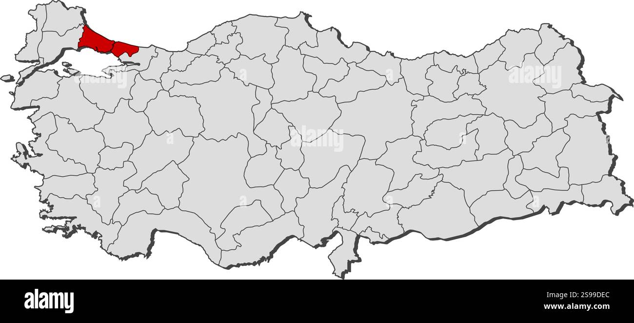 Map of Turkey with the provinces, Istanbul is highlighted Stock Vector ...