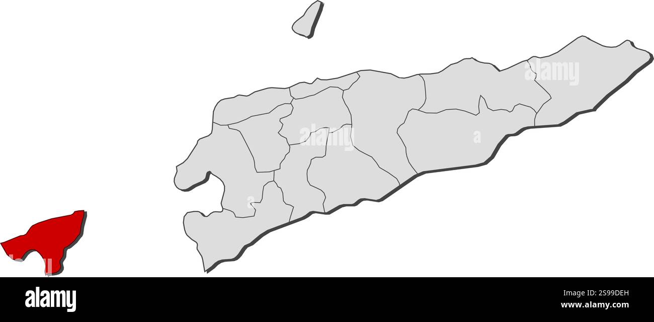 Map of East Timor with the provinces, Oecusse is highlighted Stock ...