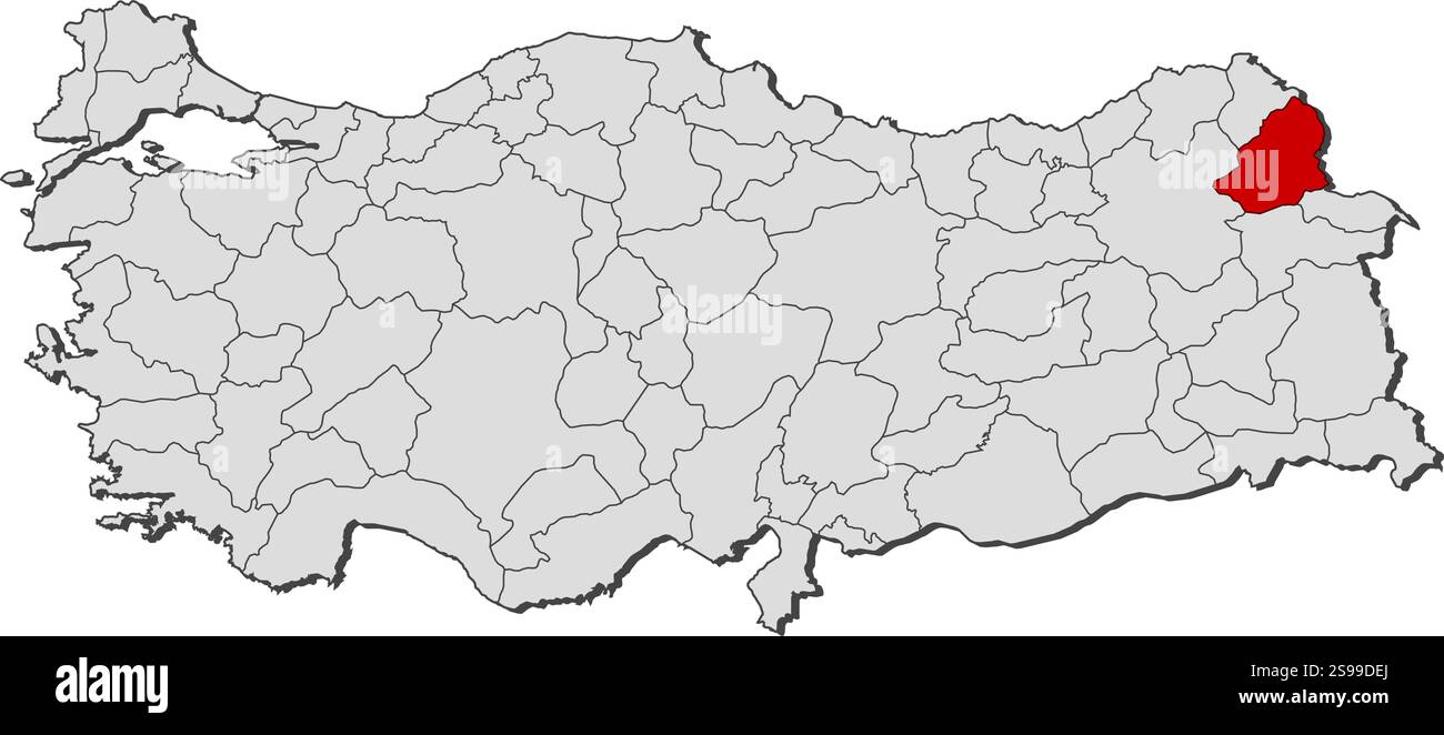 Map of Turkey with the provinces, Kars is highlighted Stock Vector ...