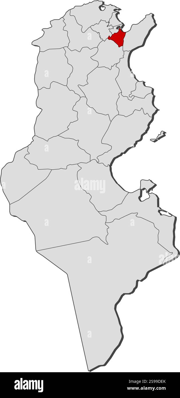 Map of Tunisia with the provinces, Ben Arous is highlighted Stock ...