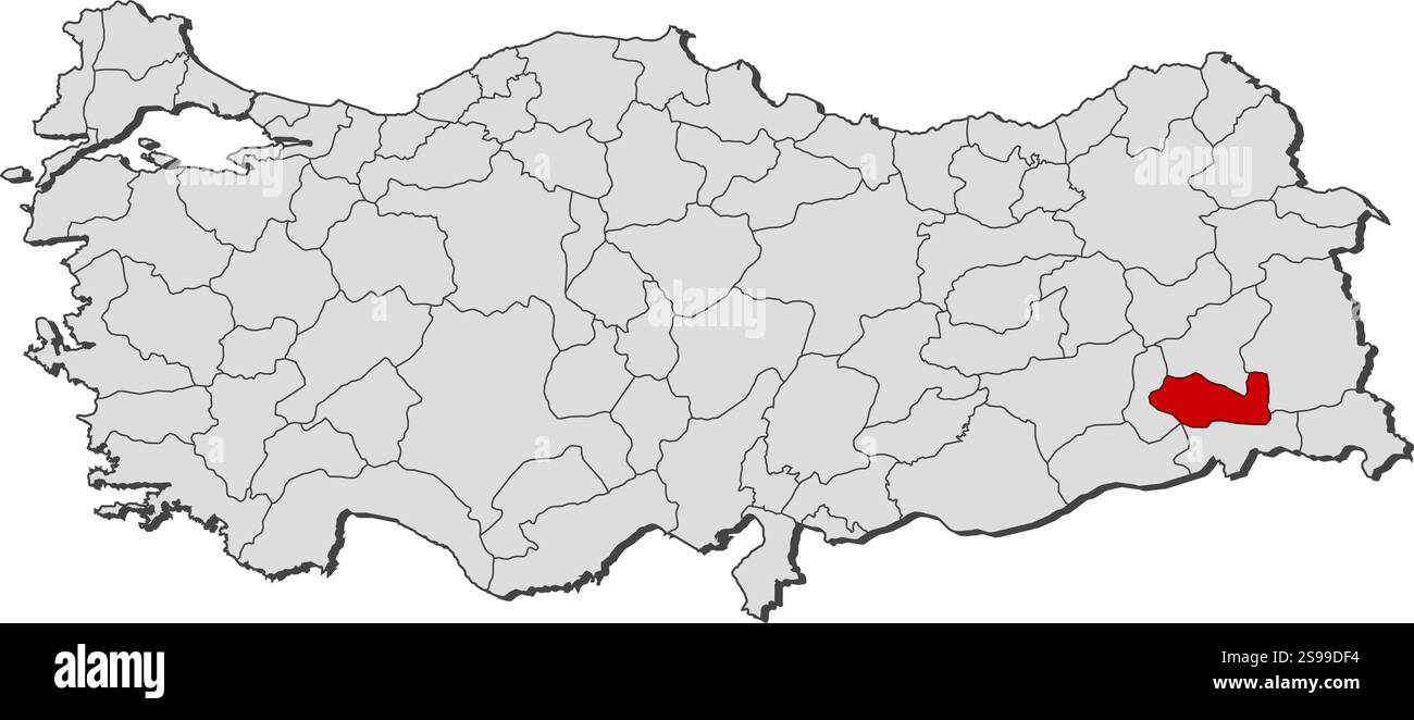 Map of Turkey with the provinces, Siirt is highlighted Stock Vector ...
