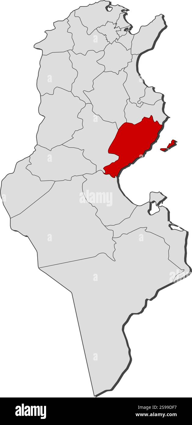 Map of Tunisia with the provinces, Sfax is highlighted Stock Vector ...