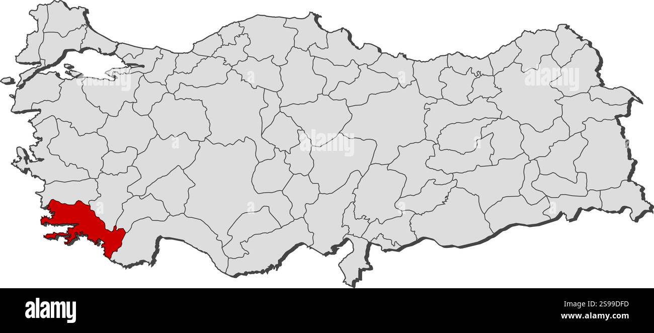 Map of Turkey with the provinces, Mugla is highlighted Stock Vector ...