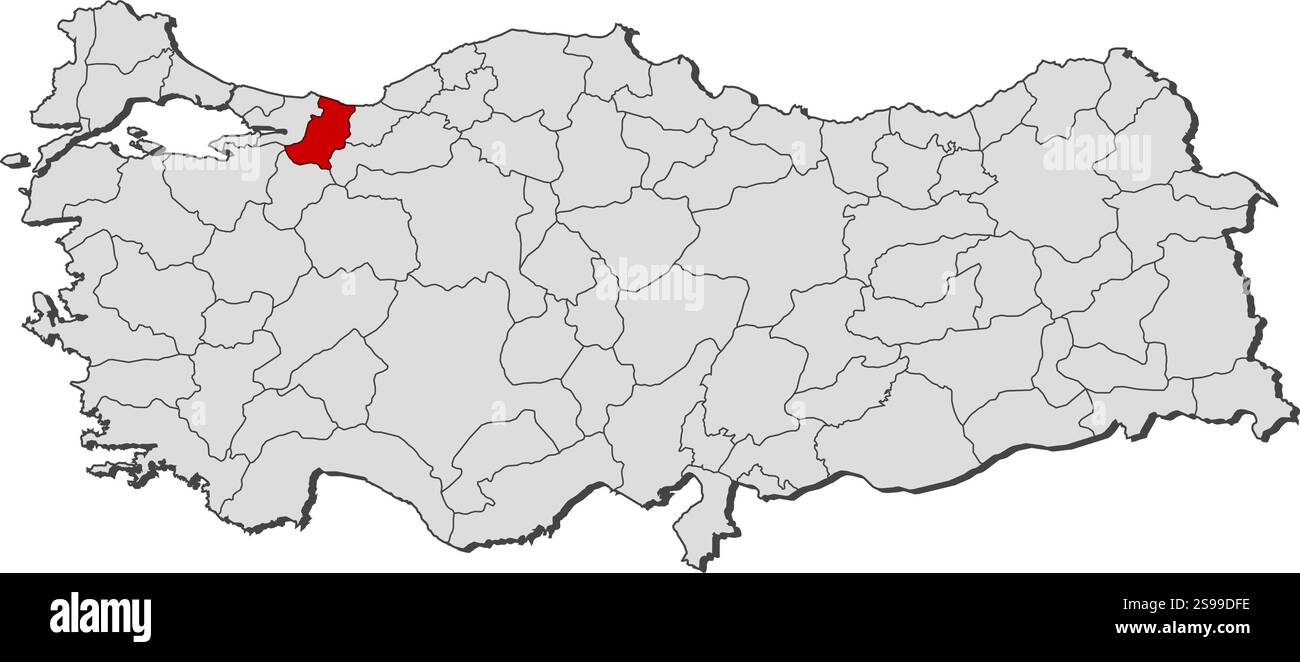 Map of Turkey with the provinces, Sakarya is highlighted Stock Vector ...