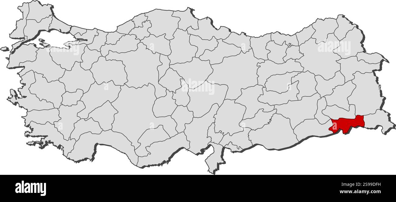 Map of Turkey with the provinces, Sirnak is highlighted Stock Vector ...