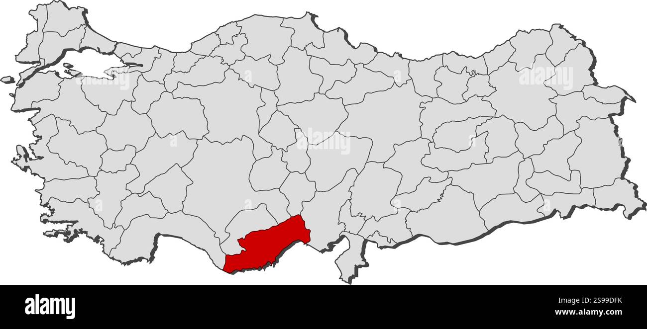 Map of Turkey with the provinces, Mersin is highlighted Stock Vector ...