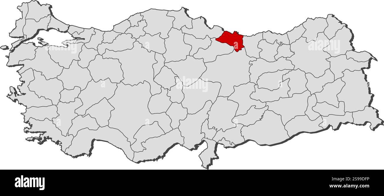 Map of Turkey with the provinces, Ordu is highlighted Stock Vector ...