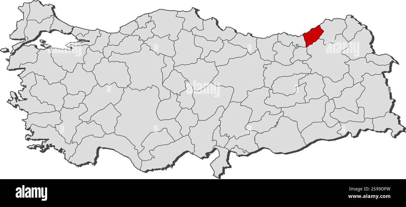 Map of Turkey with the provinces, Rize is highlighted Stock Vector ...