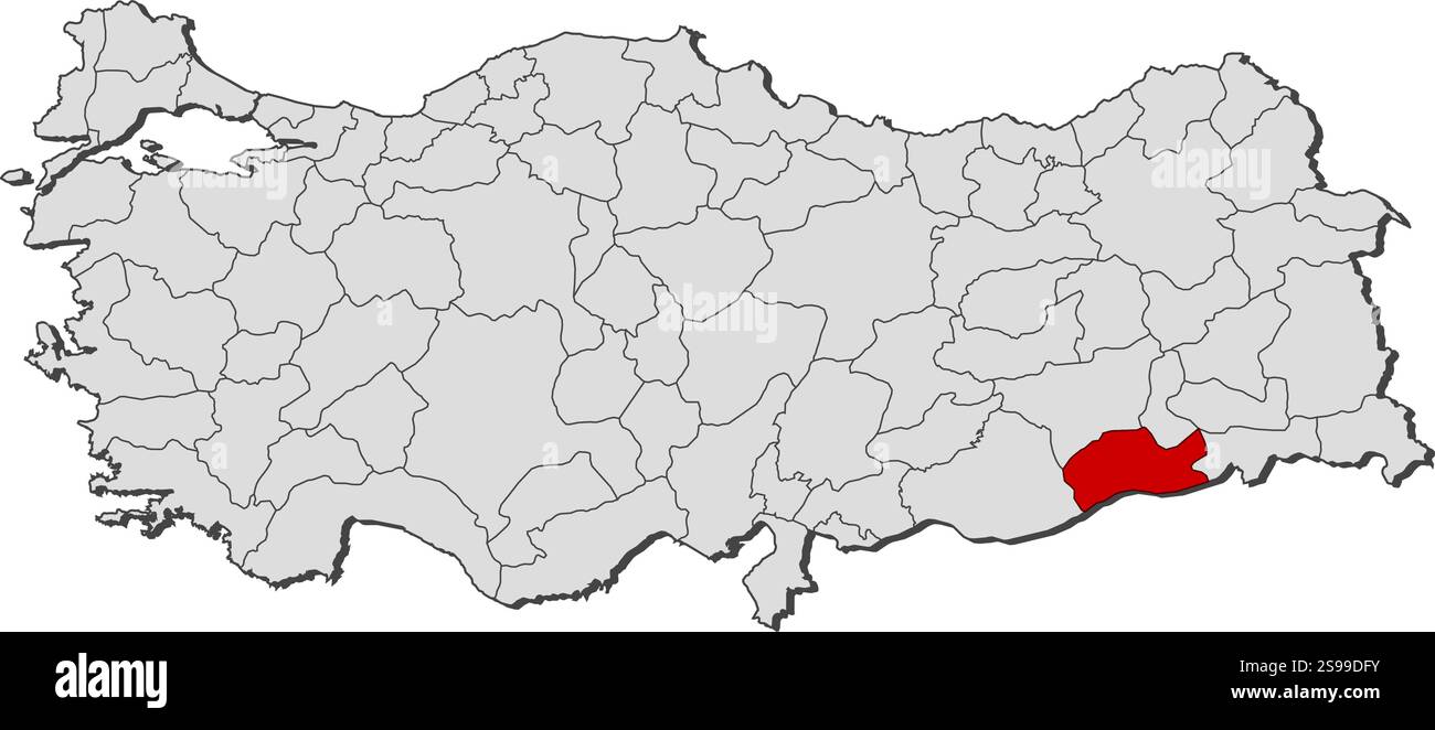 Map of Turkey with the provinces, Mardin is highlighted Stock Vector ...