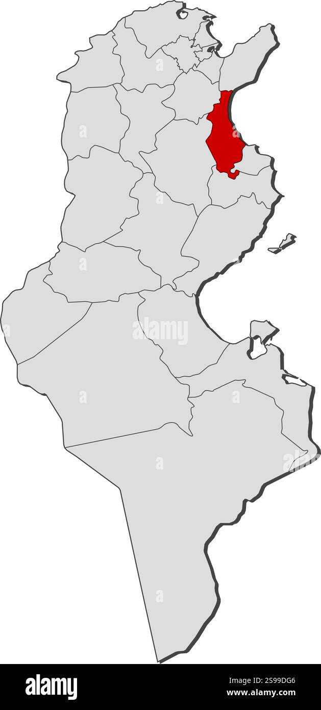 Map of Tunisia with the provinces, Sousse is highlighted Stock Vector ...