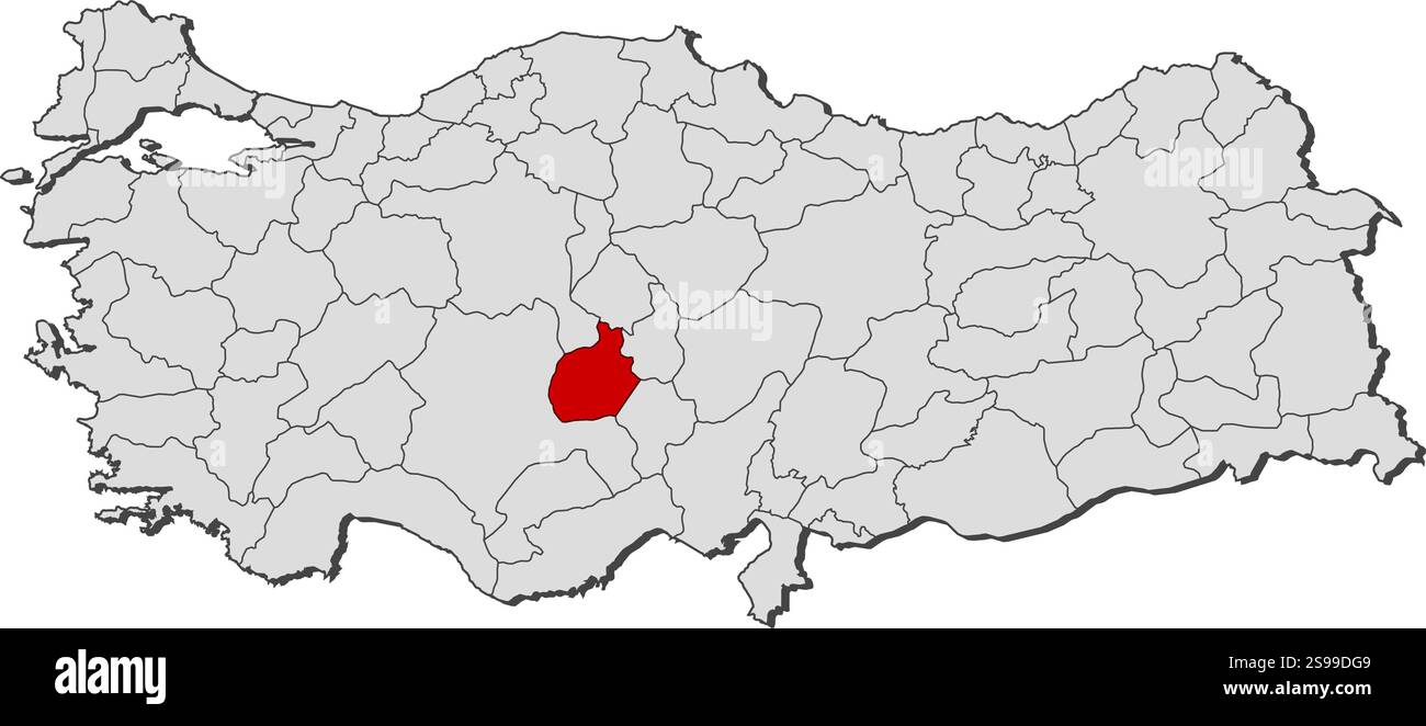 Map of Turkey with the provinces, Aksaray is highlighted Stock Vector ...